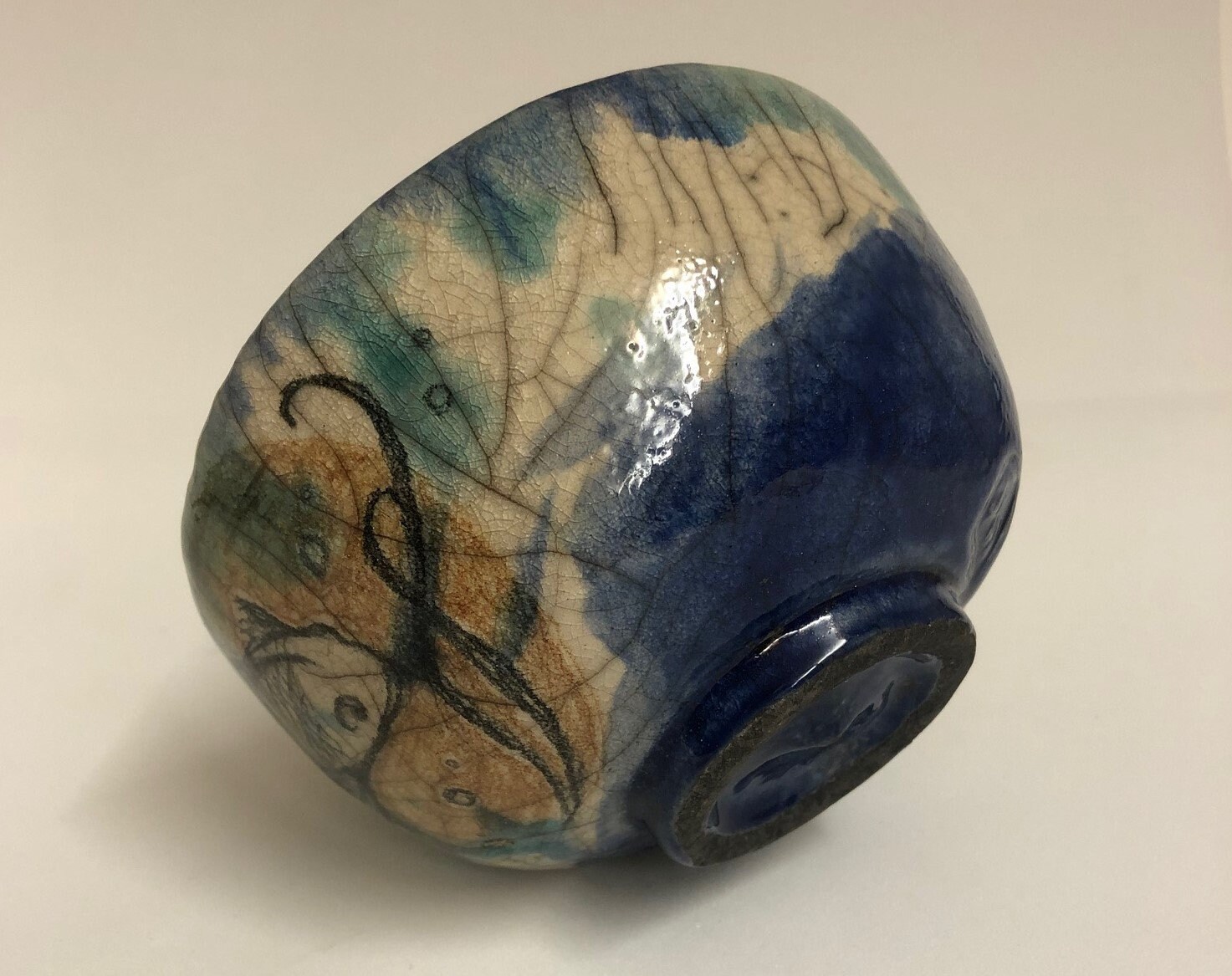 RAKU hand-painted soup/salad ceramic bowl in the shape of a | Etsy