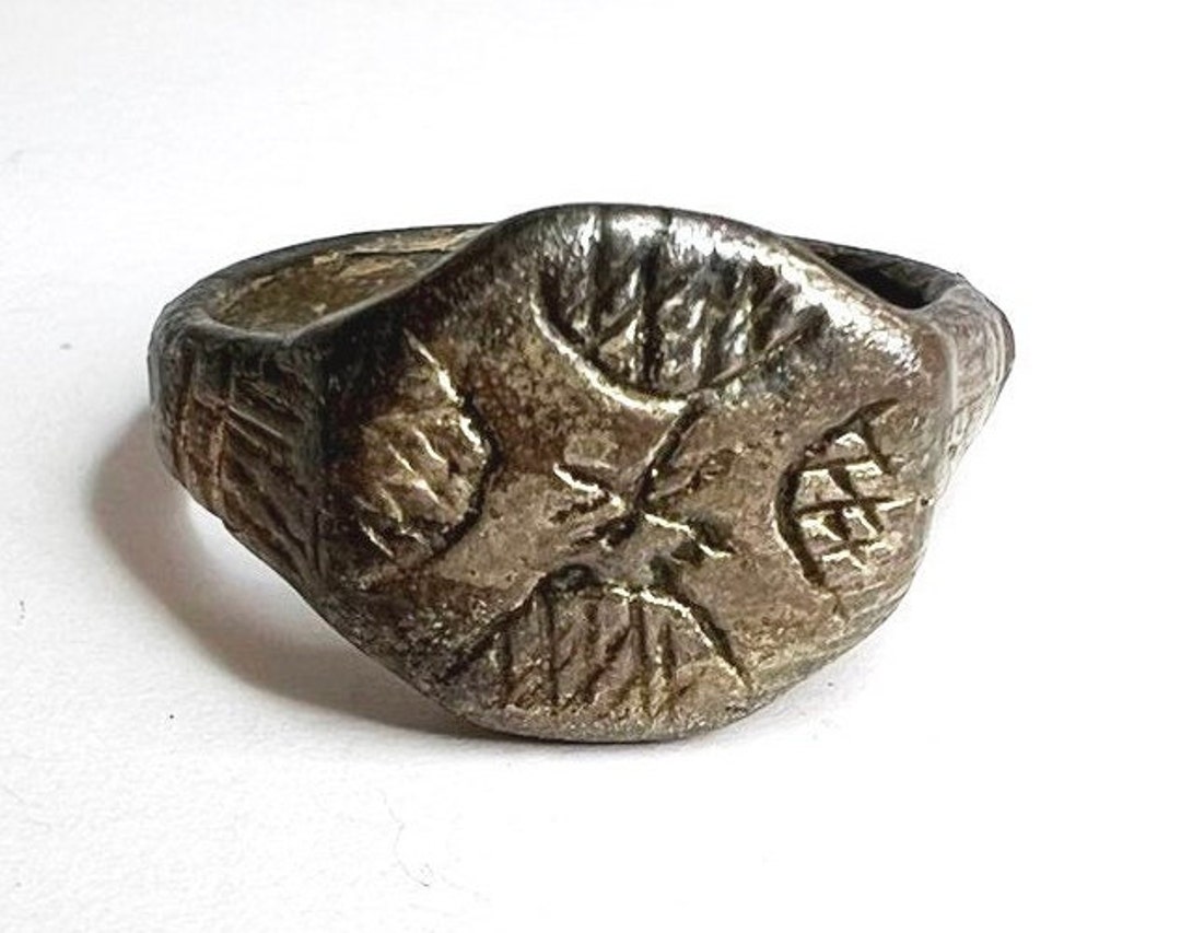 Ancient Medieval Crusaders Ring With Symbol in the Middle. Medieval ...