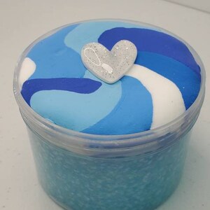 Bluest Blue Bingsu Bead Slime With Clay Top Heart Charm Fluffy Crunchy ...