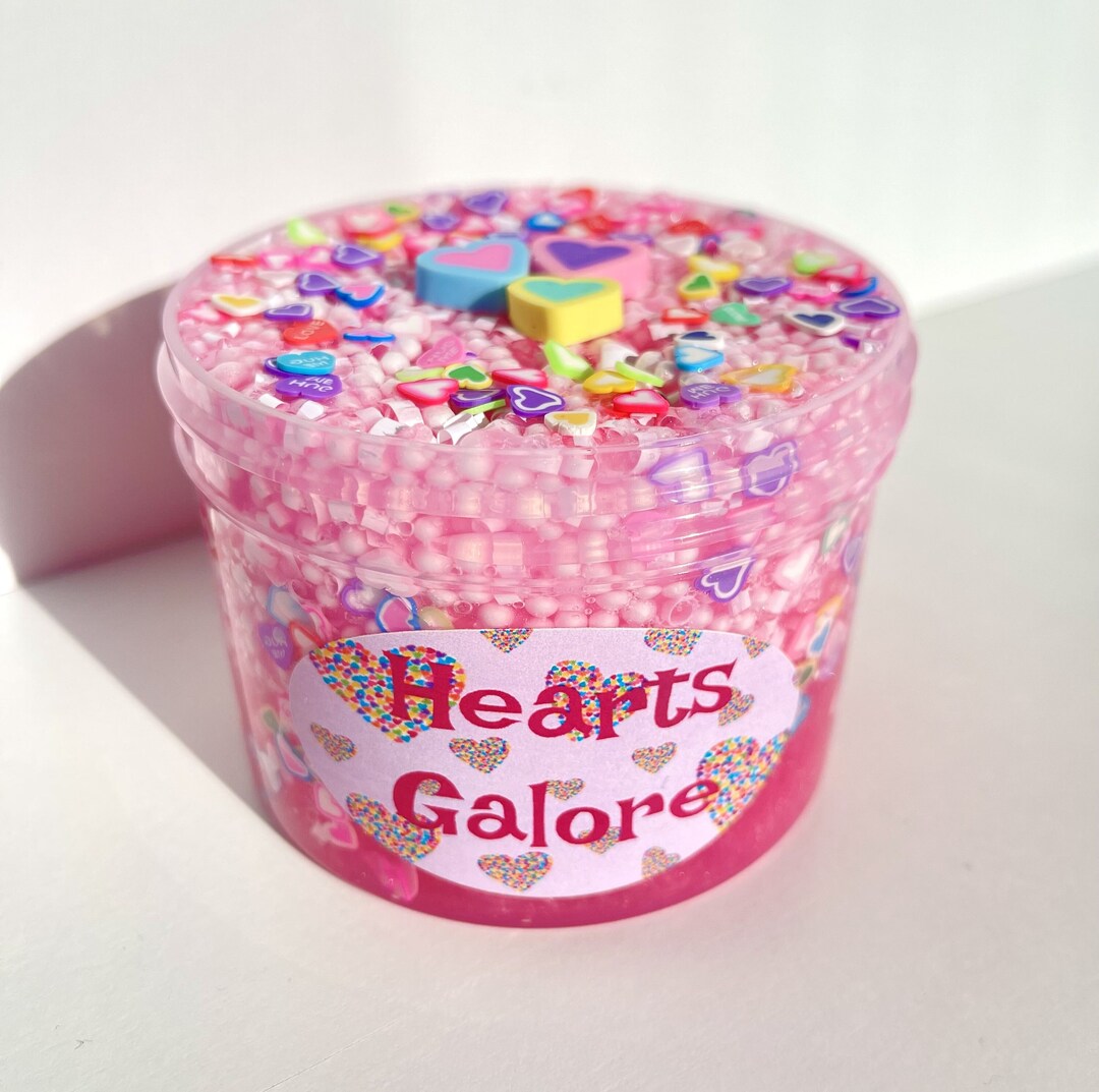 Hearts Galore Clear Bingsu Bead Slime Thick Stretchy Kawaii Crunchy ...