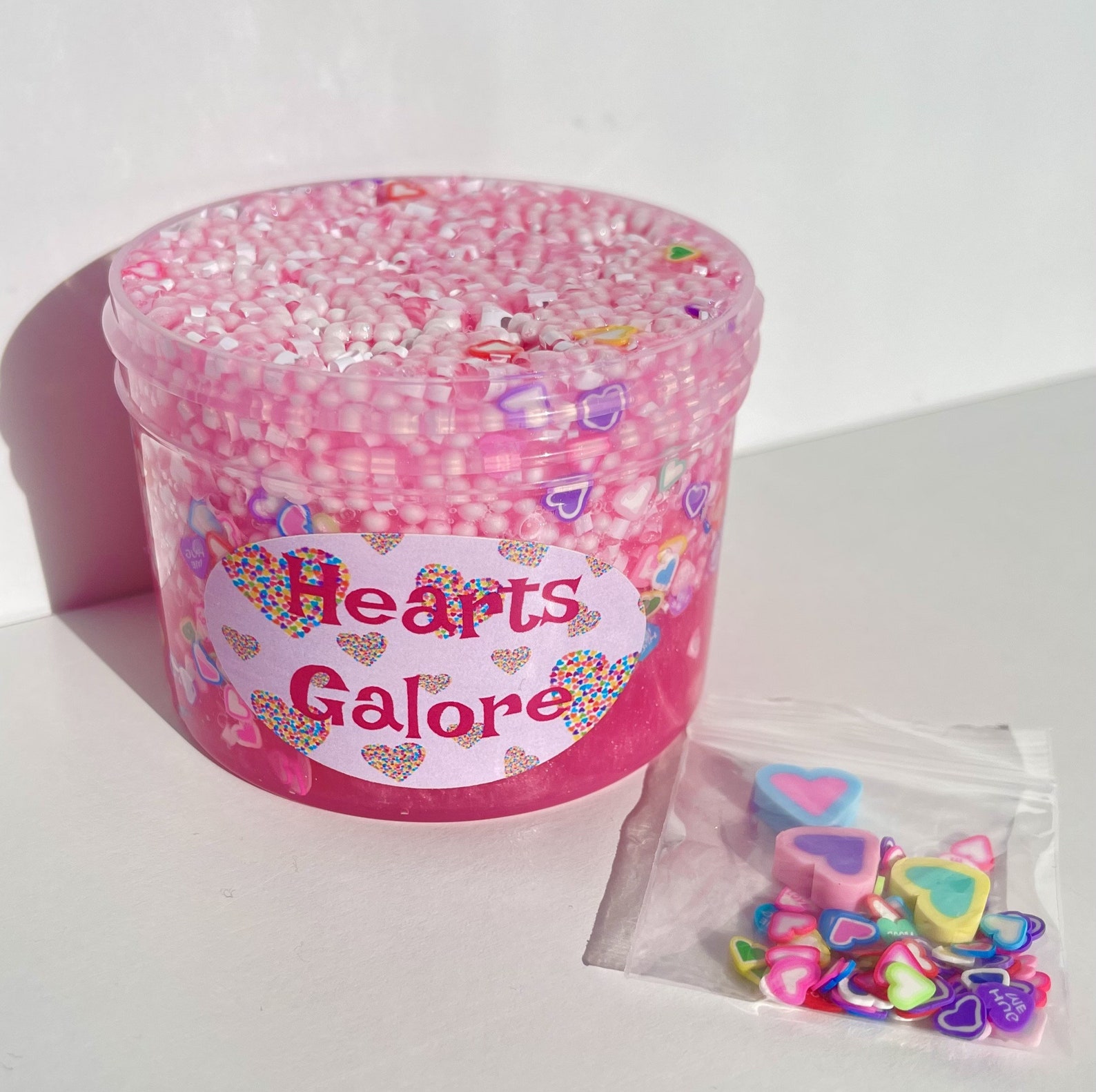 Hearts Galore Clear Bingsu Bead Slime Thick Stretchy Kawaii Crunchy ...