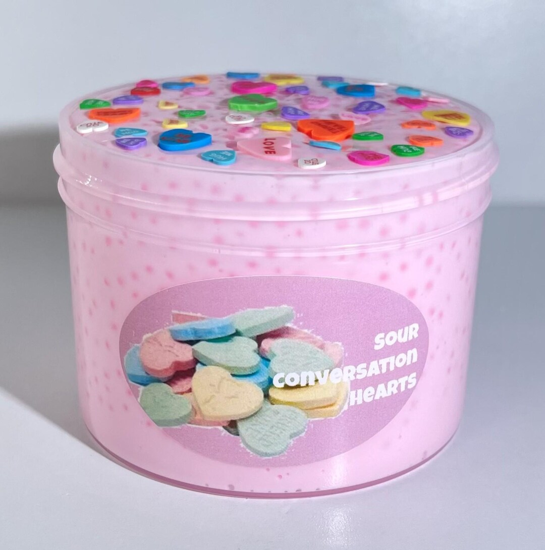 Sour Candy Conversation Hearts Slime: Thick Glossy Crunchy Pink Slime ...