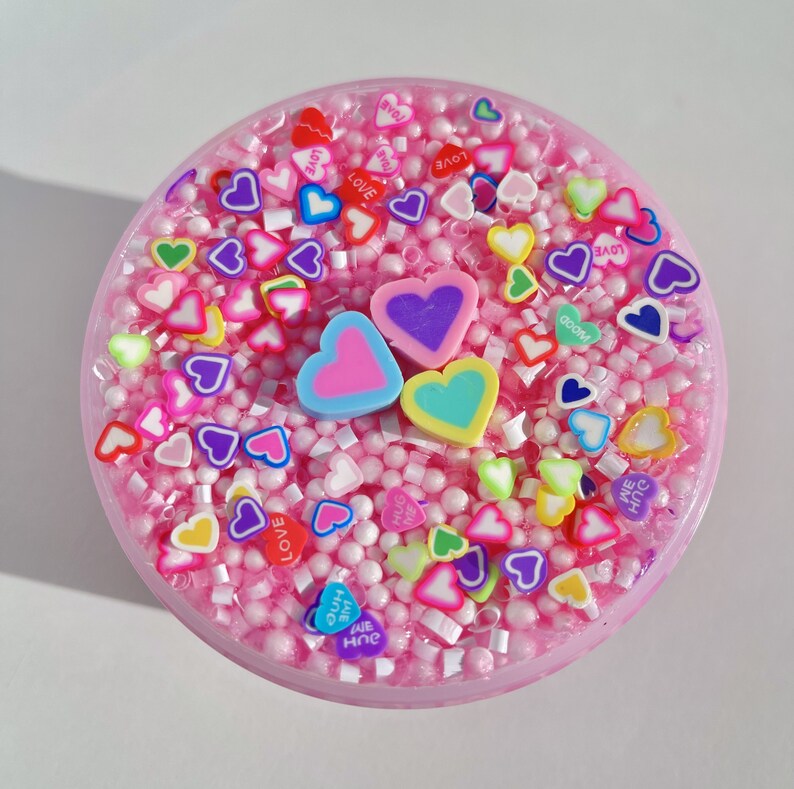Hearts Galore Clear Bingsu Bead Slime Thick Stretchy Kawaii Crunchy ...