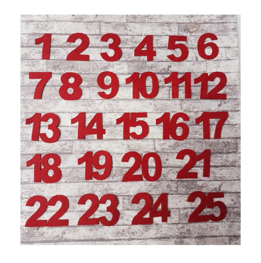 Red Felt Advent Calendar Numbers, Self Adhesive Cut No.'s 1 - 25 ... Red Felt Advent Calendar Numbers, Self Adhesive Cut No.'s 1 - 25 ...
