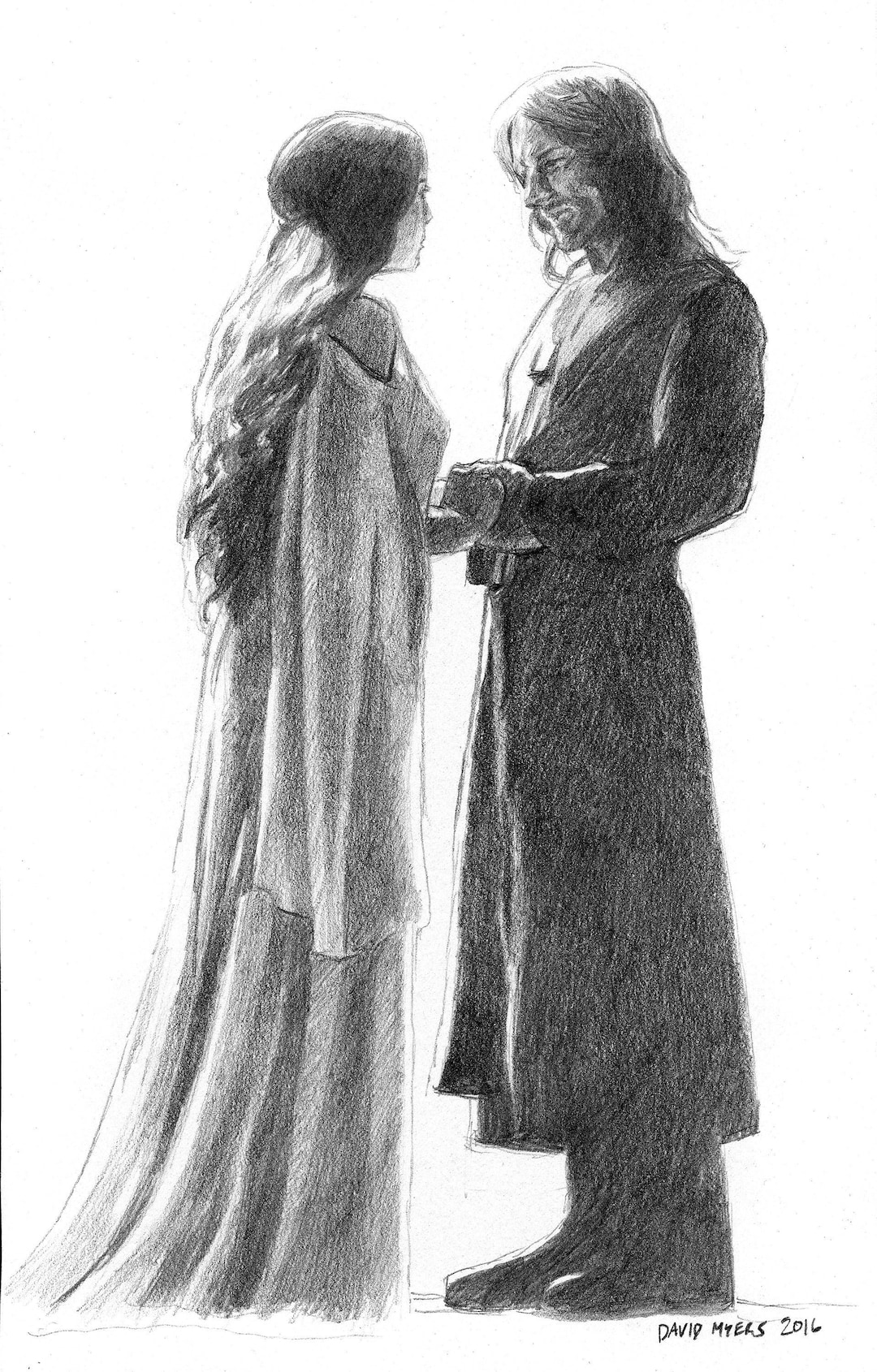 The Lord of the Rings: Arwen and Aragorn Drawing 8x10 Print - Etsy