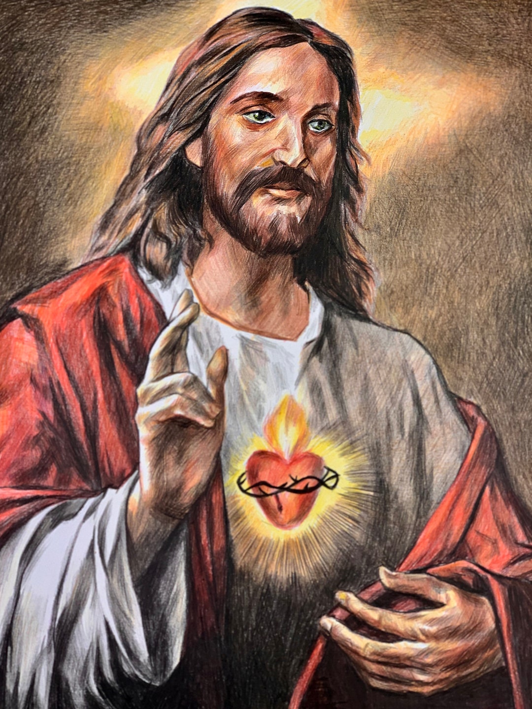 Drawing of the Sacred Heart of Jesus (8x10 Print) - Etsy