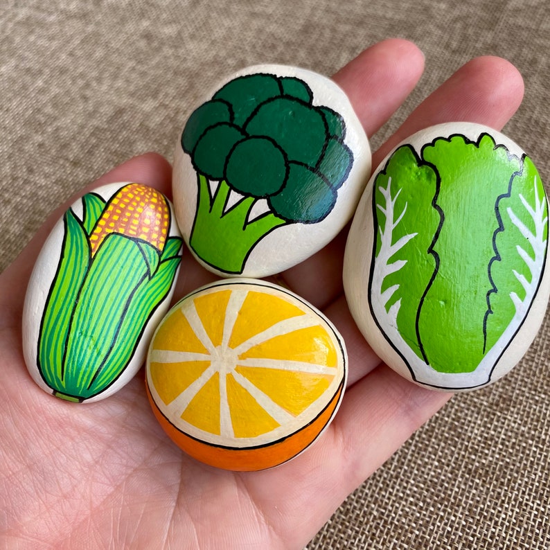 Play Food, Story Stones Set, Pretend Play, Mud Kitchen Painted Rocks ...