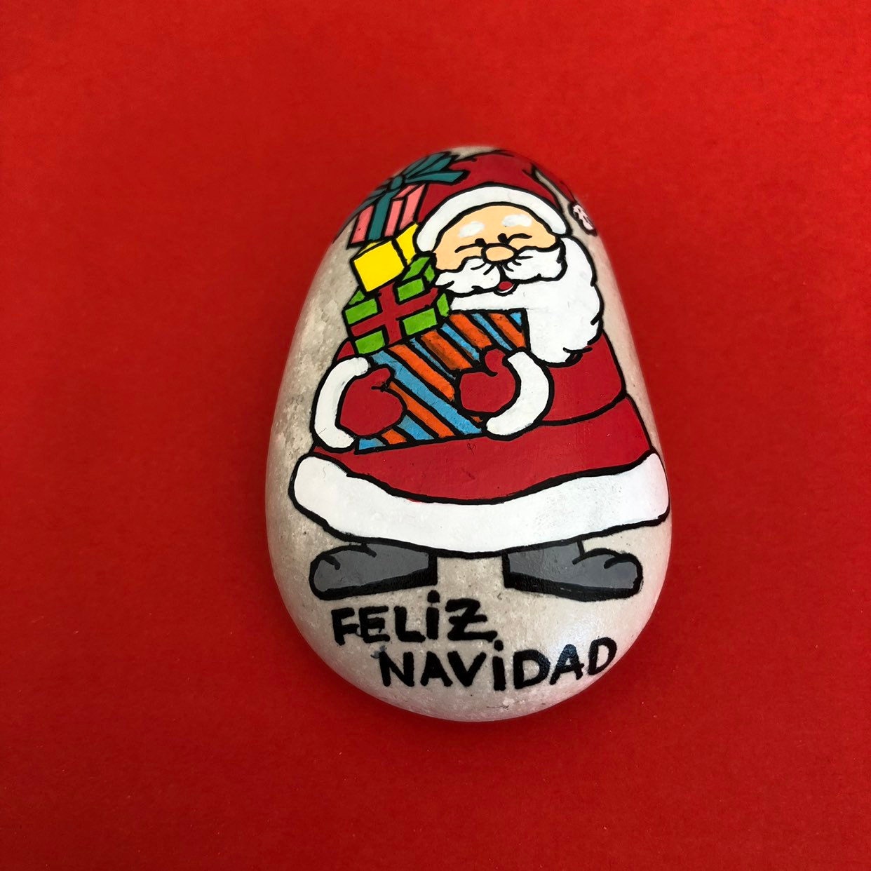 Feliz Navidad painted rock personalized Santa Claus | Etsy