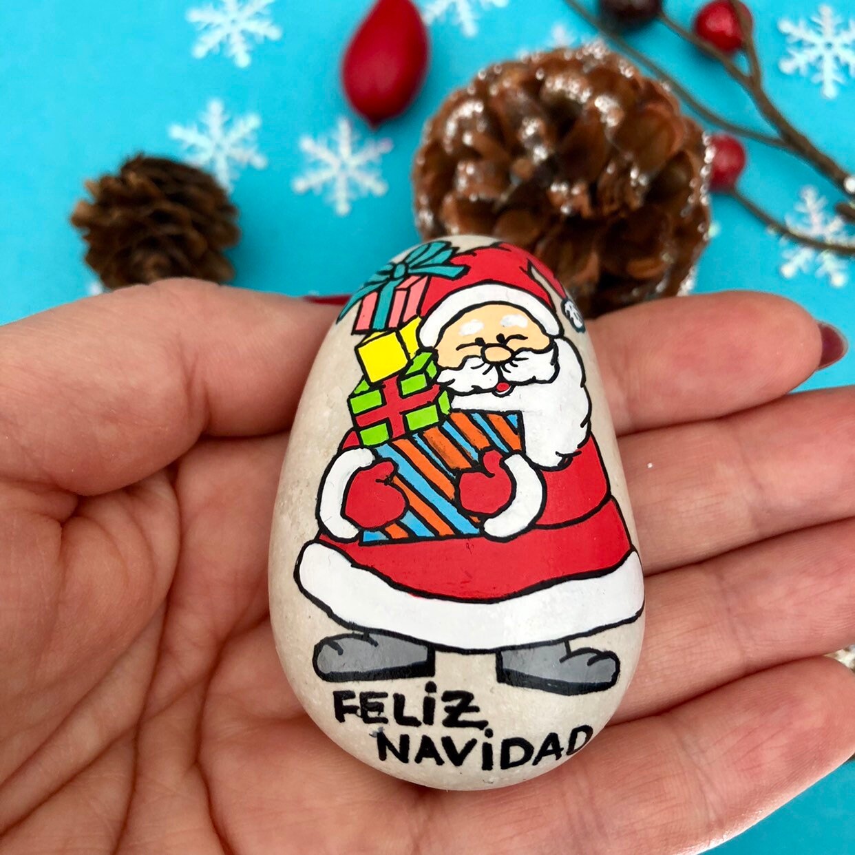 Feliz Navidad Painted Rock Personalized Santa Claus | Etsy