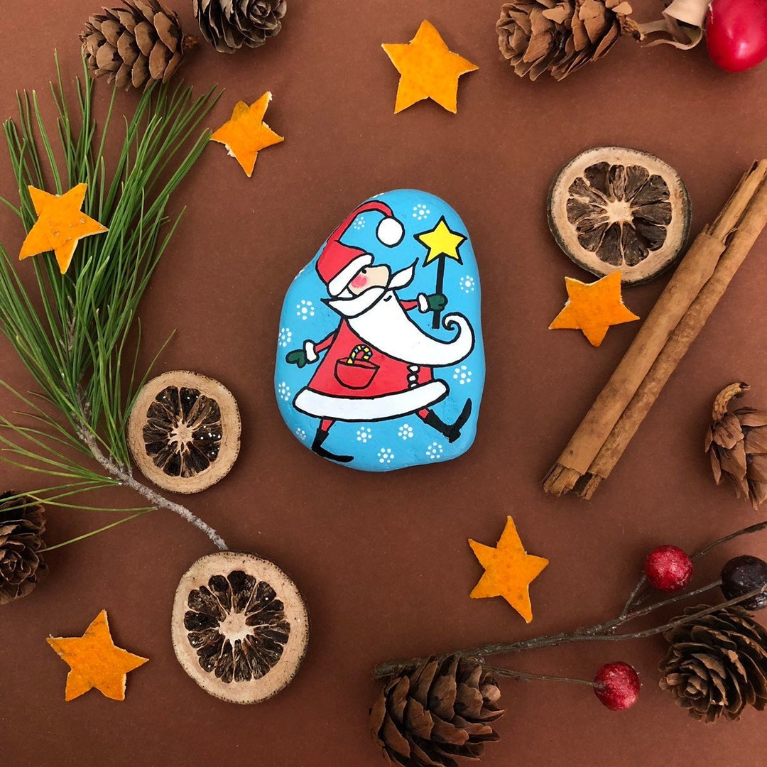 Personalized Handmade Christmas Santa Claus Ornament - Painted Rock ...