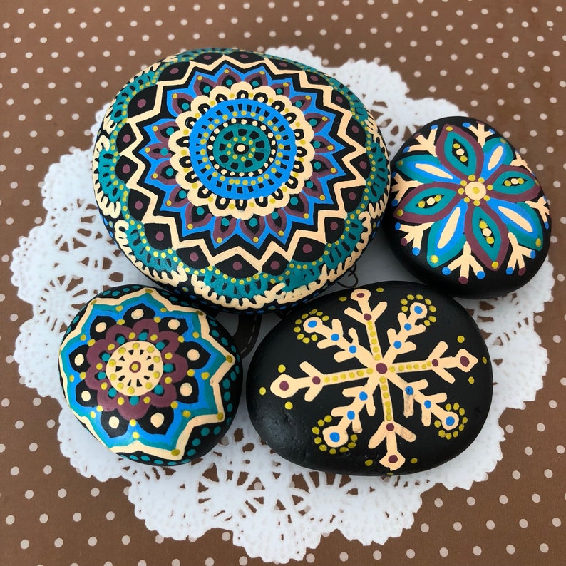 Painted Rocks Bohemian Findigs Boho Wedding Decor Mandala - Etsy