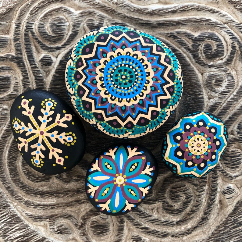 Painted Rocks Bohemian Findigs Boho Wedding Decor Mandala - Etsy