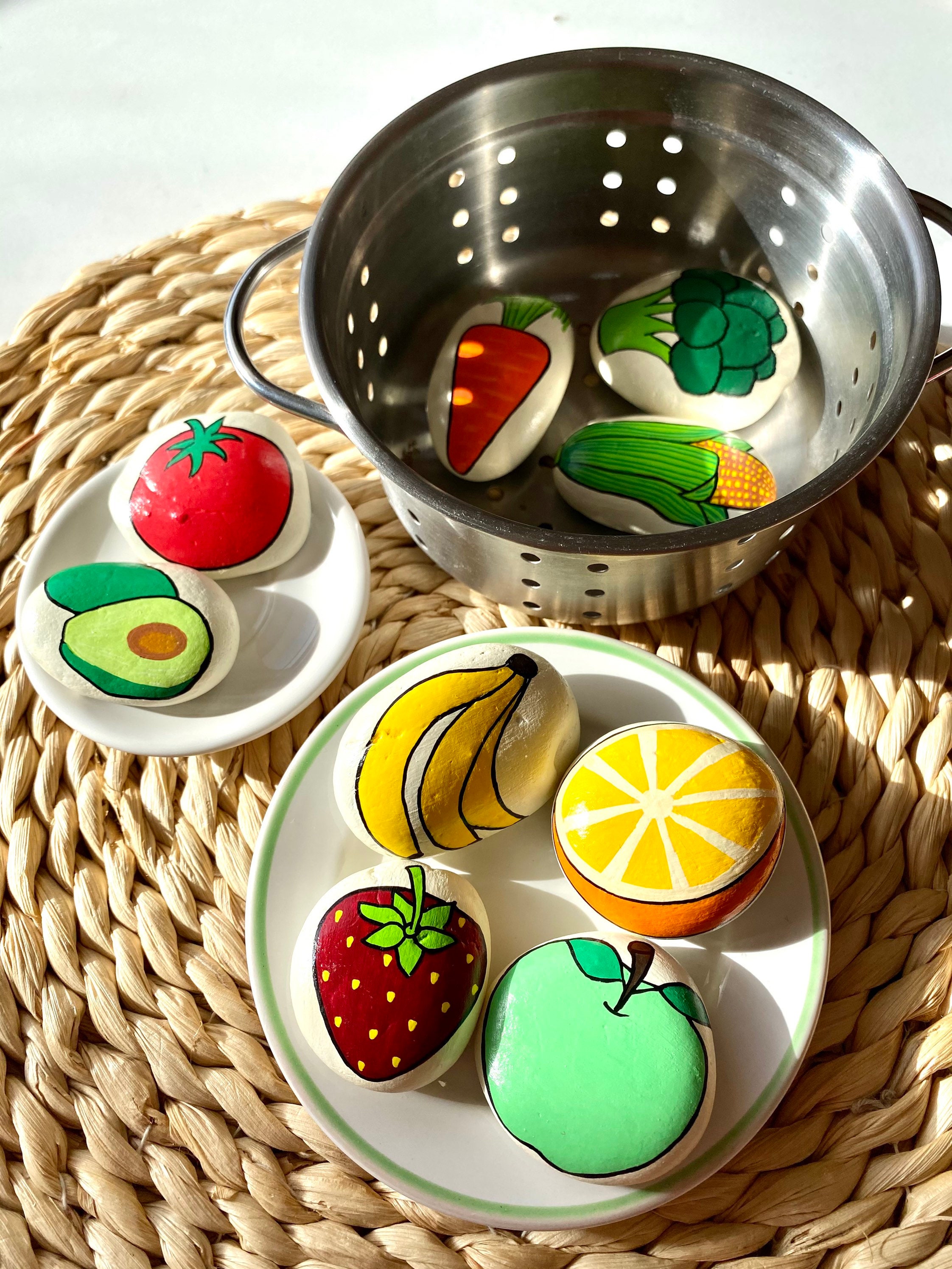 Play Food, Story Stones Set, Pretend Play, Mud Kitchen Painted Rocks ...