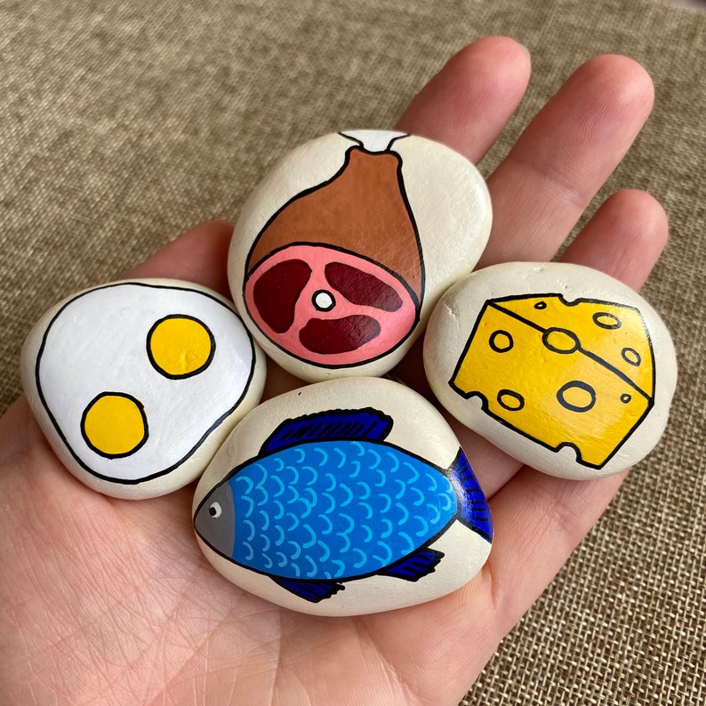 Play Food Story Stones Set Pretend Play Mud Kitchen Painted - Etsy