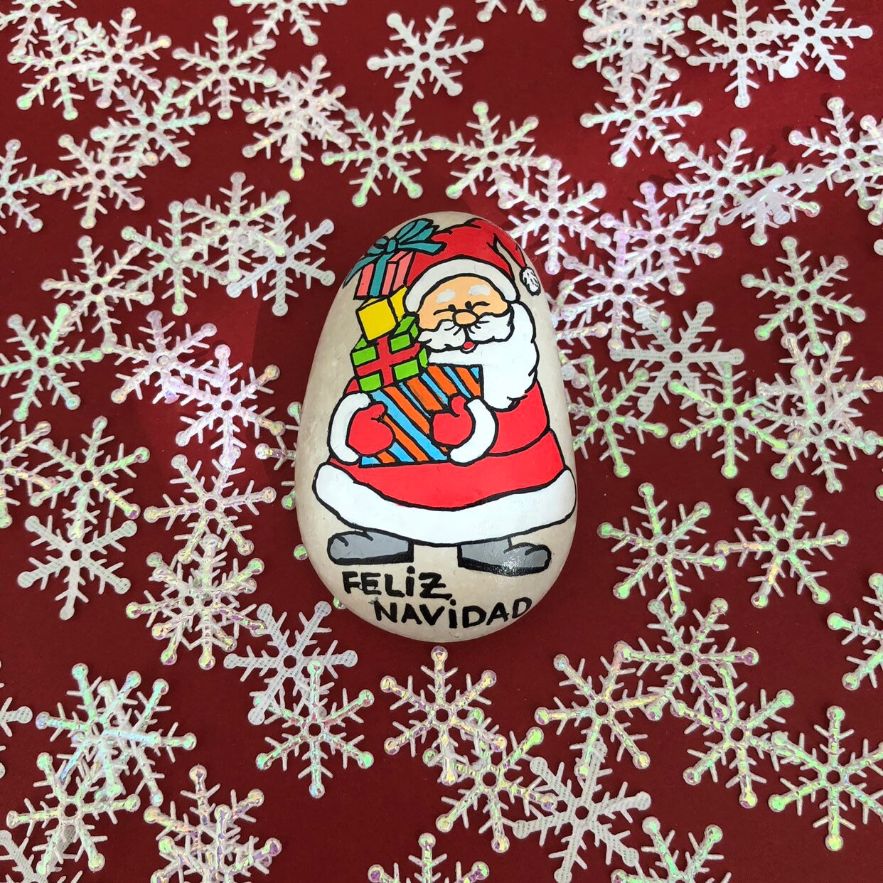 Feliz Navidad Painted Rock Personalized Santa Claus | Etsy
