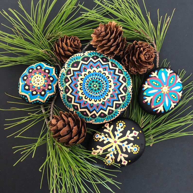 Painted Rocks Bohemian Findigs Boho Wedding Decor Mandala - Etsy