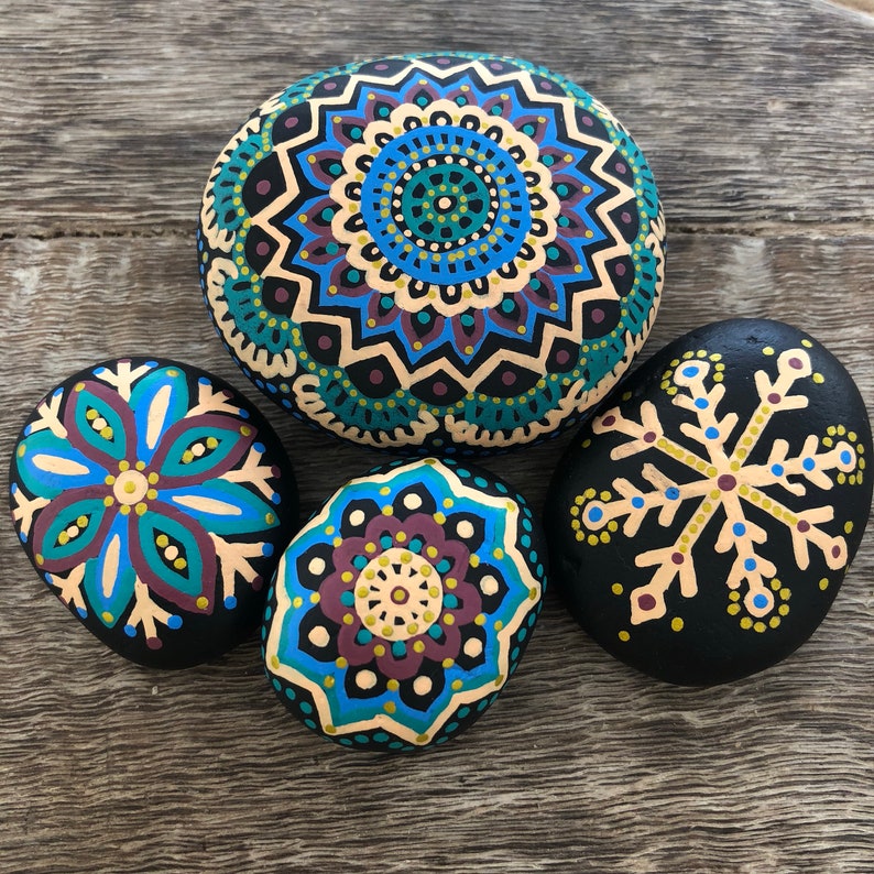 Painted Rocks Bohemian Findigs Boho Wedding Decor Mandala - Etsy