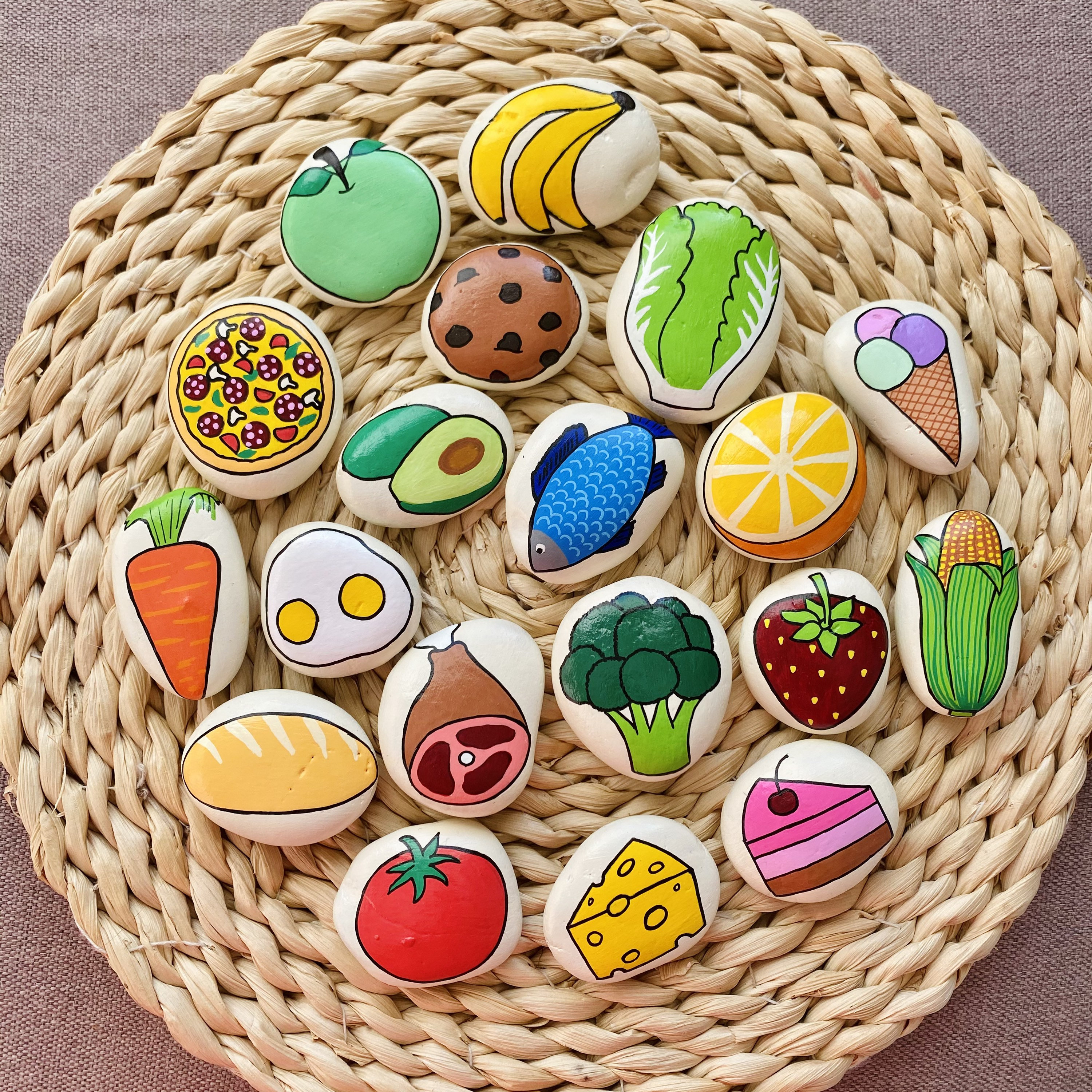 Play Food, Story Stones Set, Pretend Play, Mud Kitchen Painted Rocks ...
