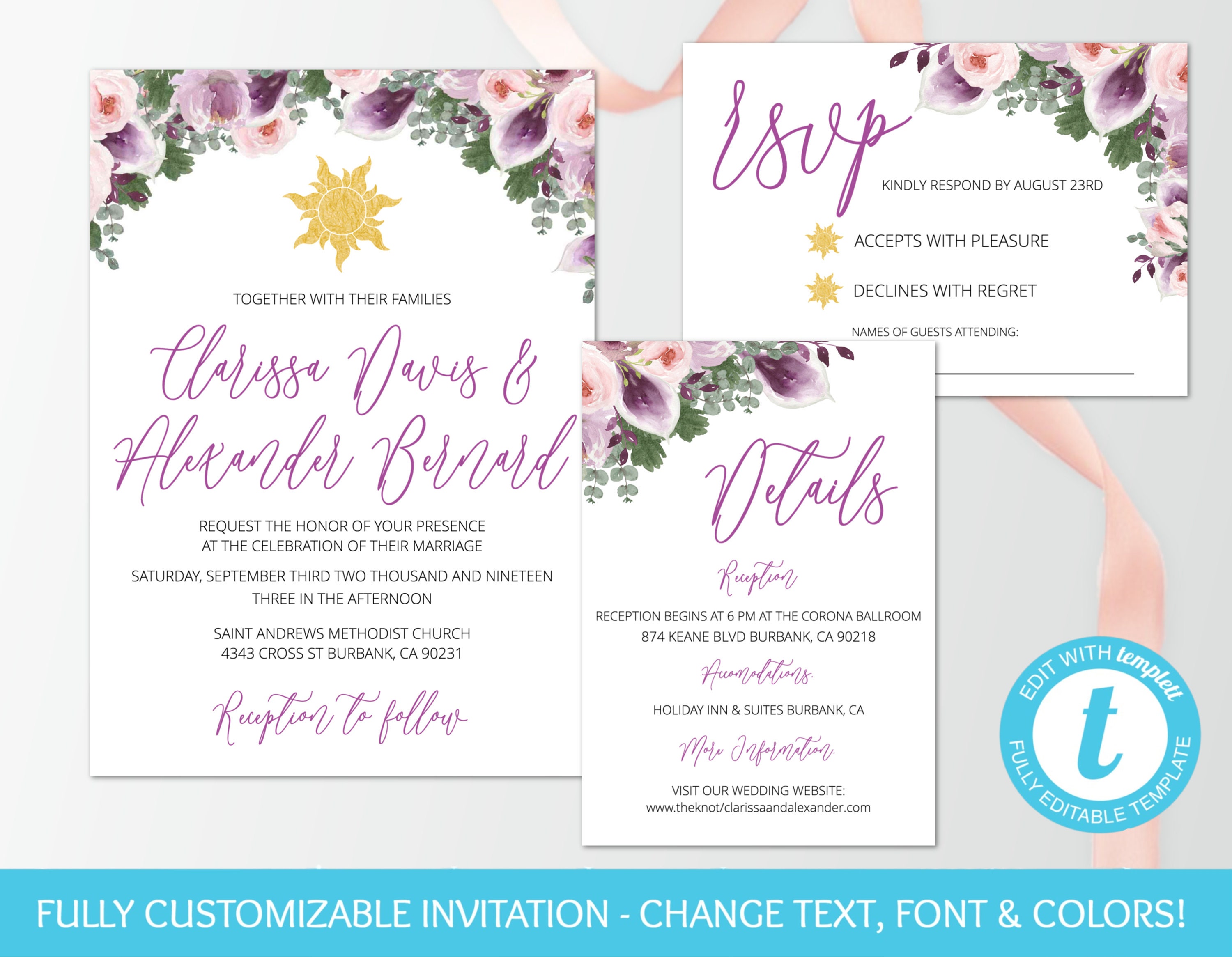 Tangled Inspired Wedding Invitation Suite Includes Editable Invitation ...