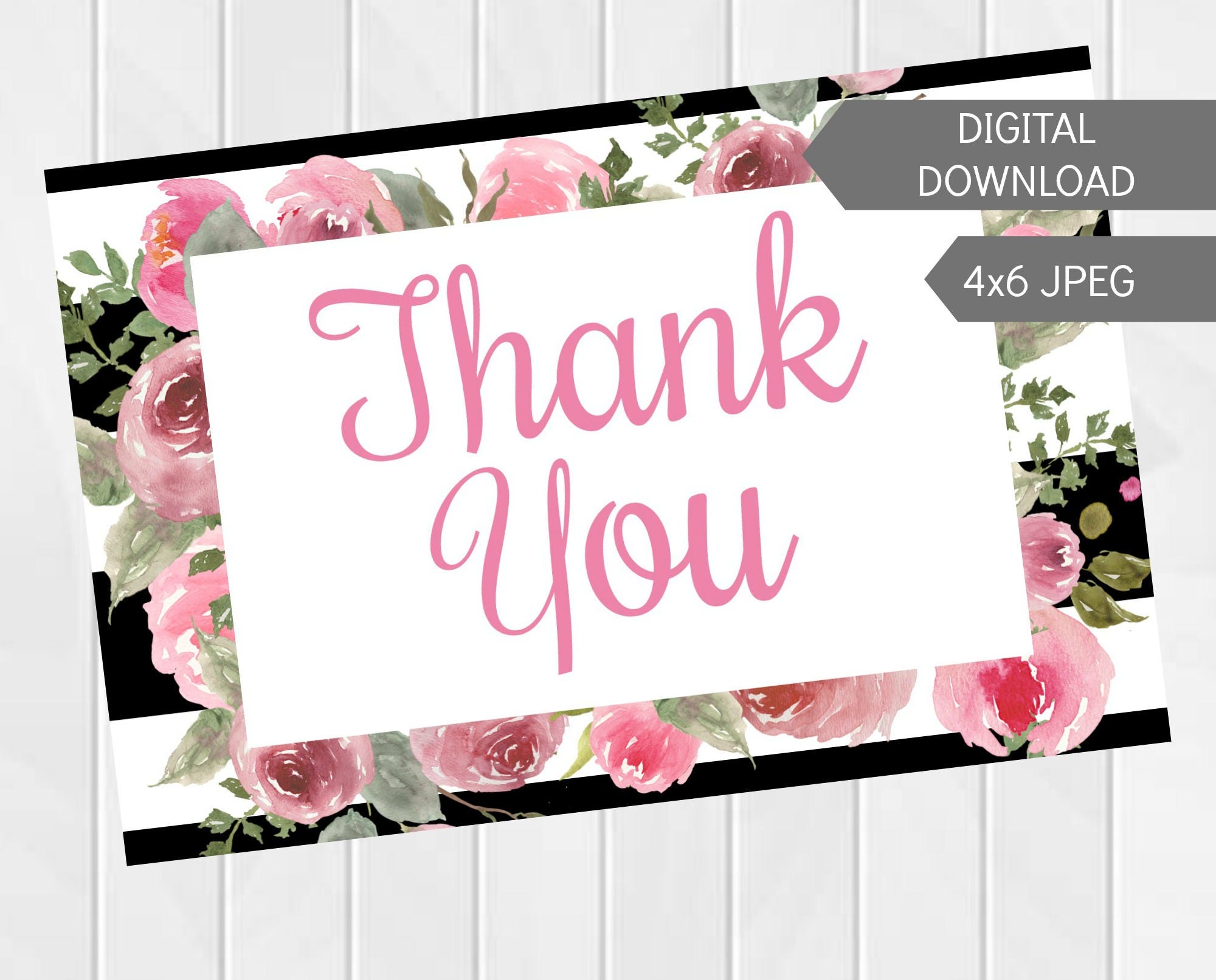 Kate Spade Inspired Thank You Card Digital Download Black & White ...