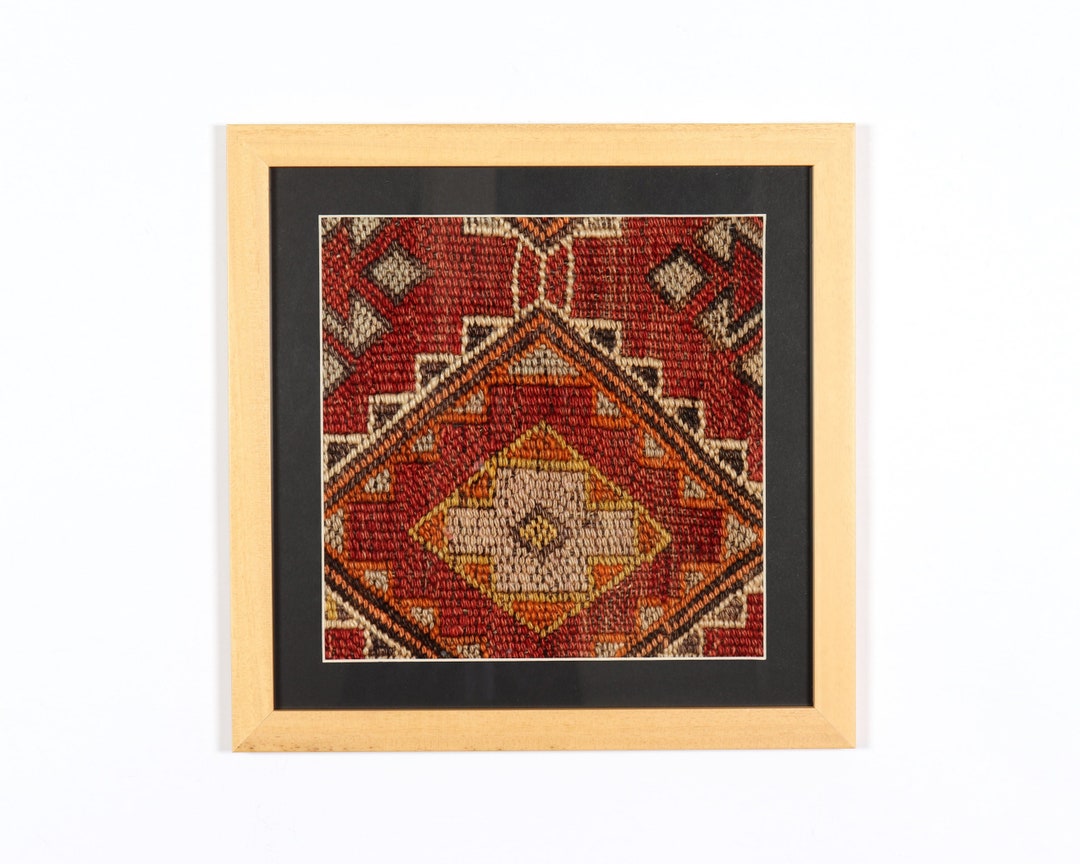 Framed Wall Art 12x12 Vintage Kilim Rug Textile Fragment Handmade Boho ...