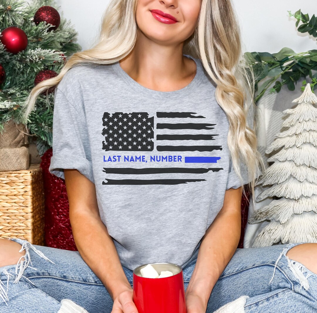 Police Blue Line USA Flag Personalized Unisex Tee, Law Enforcement ...