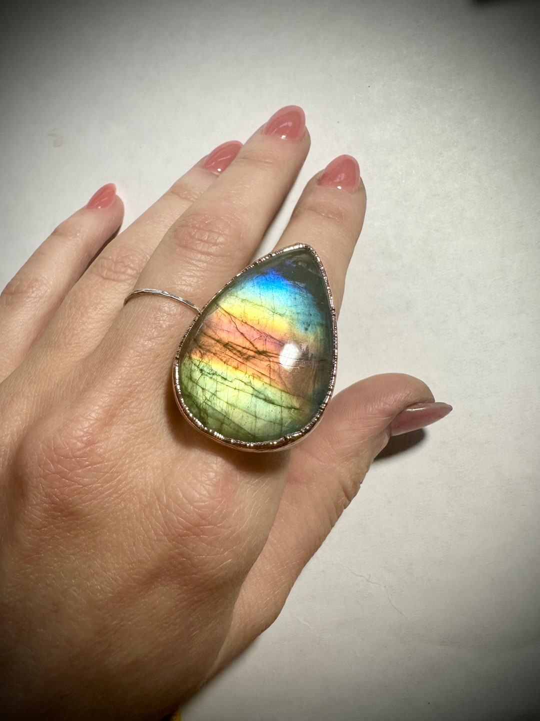 Spectrolite Statement Ring Size 8 Rose Gold Labradorite Electroformed ...