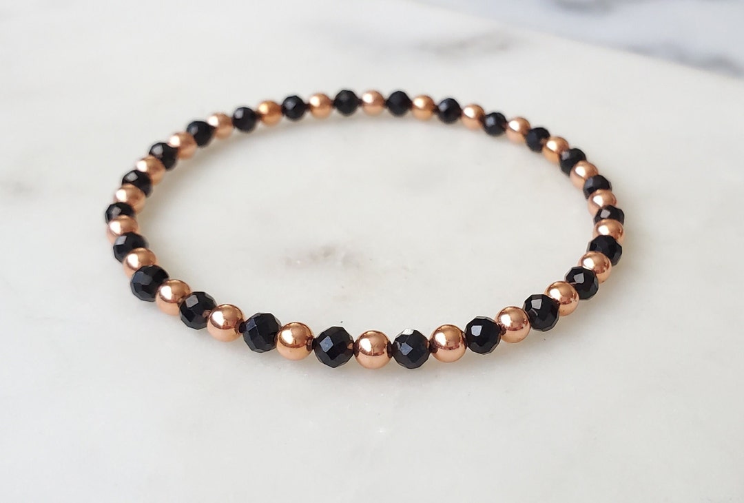 Black Spinel Bracelet, Solid Copper Bracelet, Minimalist Bracelet ...