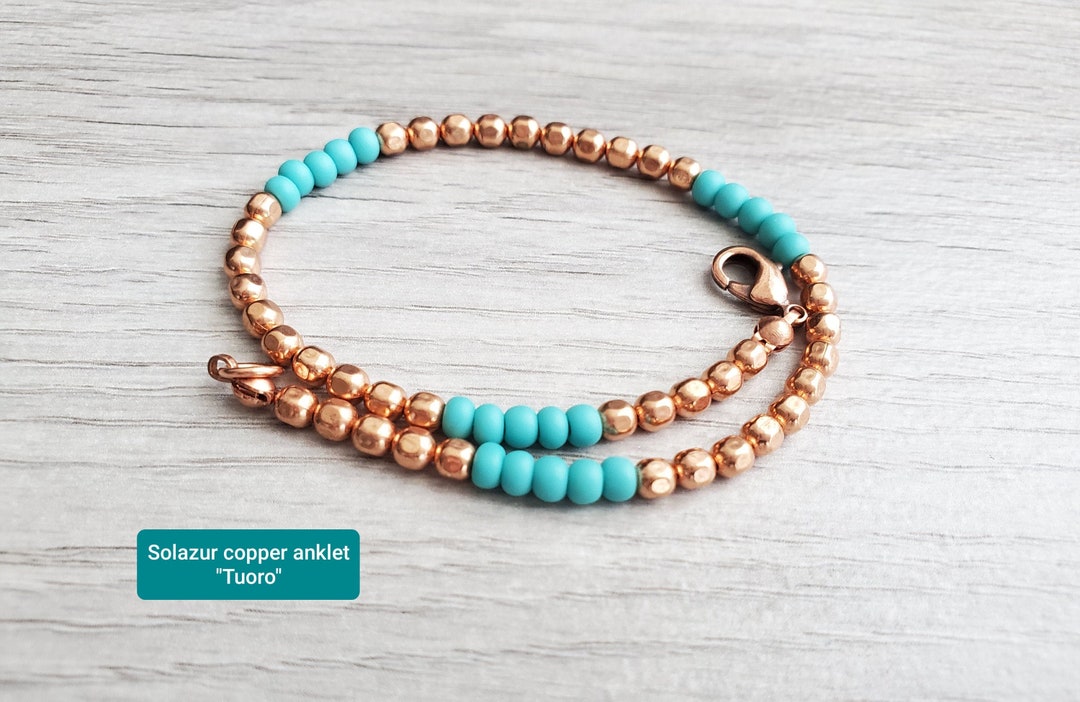 Copper Anklet, Beaded Anklet, Untreated Genuine Copper Bead Anklet ...
