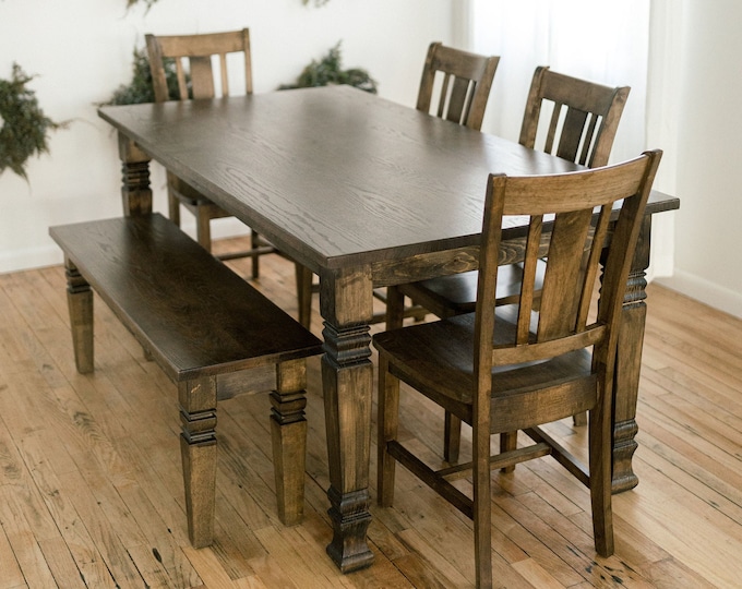 LEWIS Farm House Dining Table Farmhouse Solid Wood Custom Kitchen Table ...