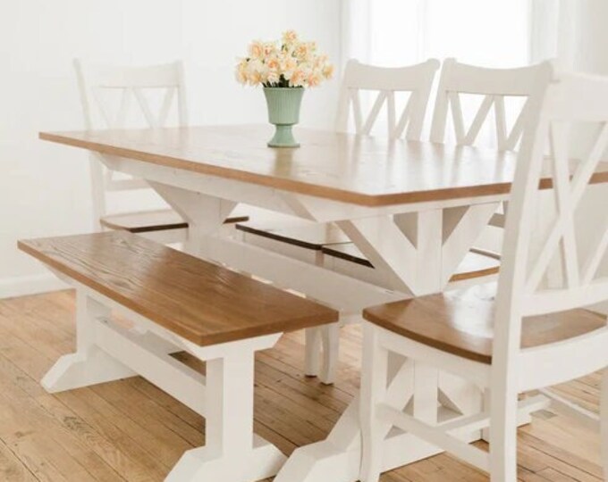 HUNTER Custom Rustic Trestle Farmhouse Table Rustic Truss Farm House ...