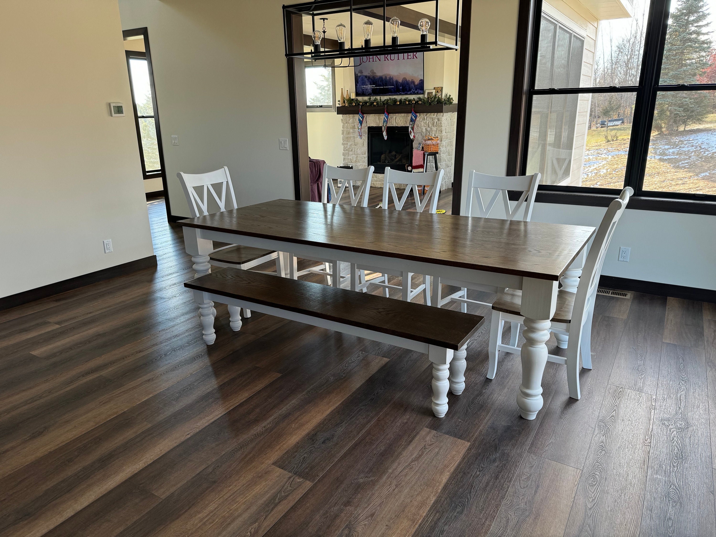 KENNEDY Traditional Dining Table With Turned Legs Custom Wooden Dining Room Set With Chairs and Bench Classic Solid Wood Farmhouse Table Etsy