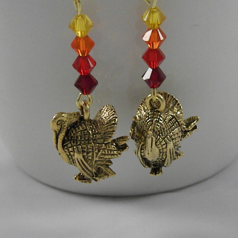 Gold Thanksgiving Turkey Earrings With Crystal - Etsy