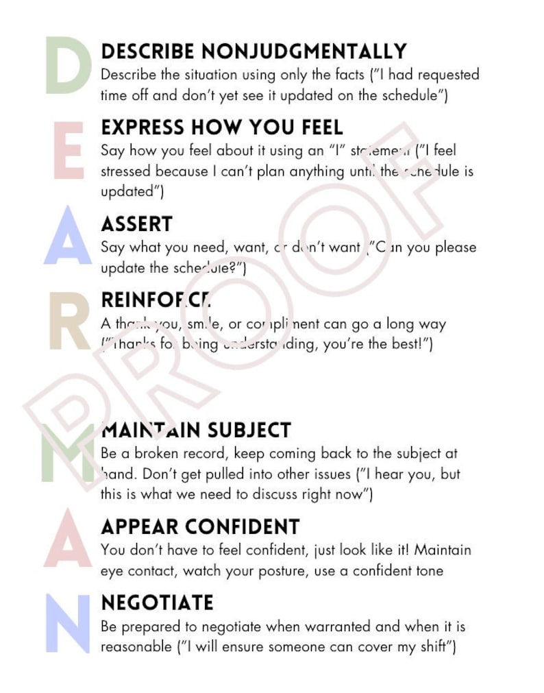 DBT DEAR MAN Skill | Resource for Therapists | Handout for Therapists ...