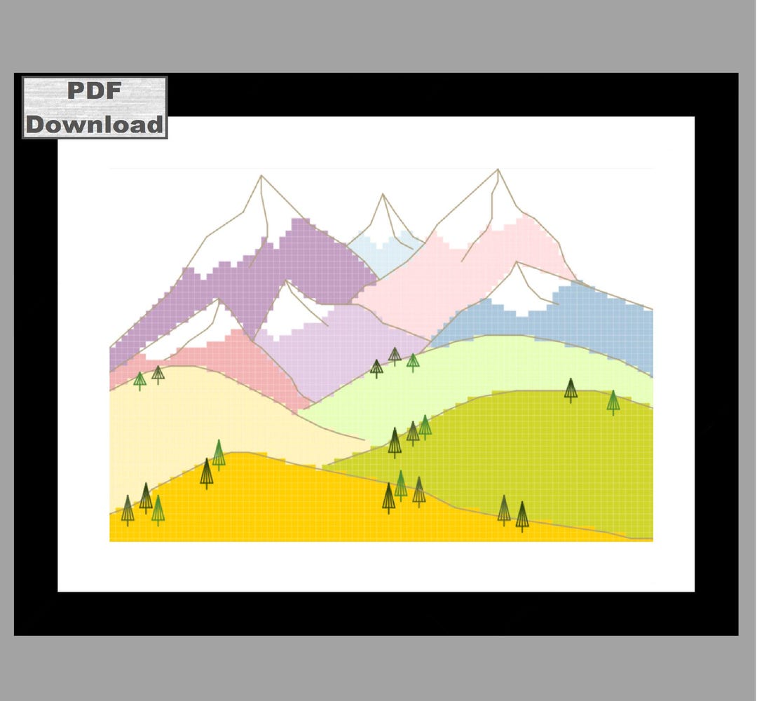Pastel Mountain Landscape Cross Stitch Pattern (PDF Download) - Etsy