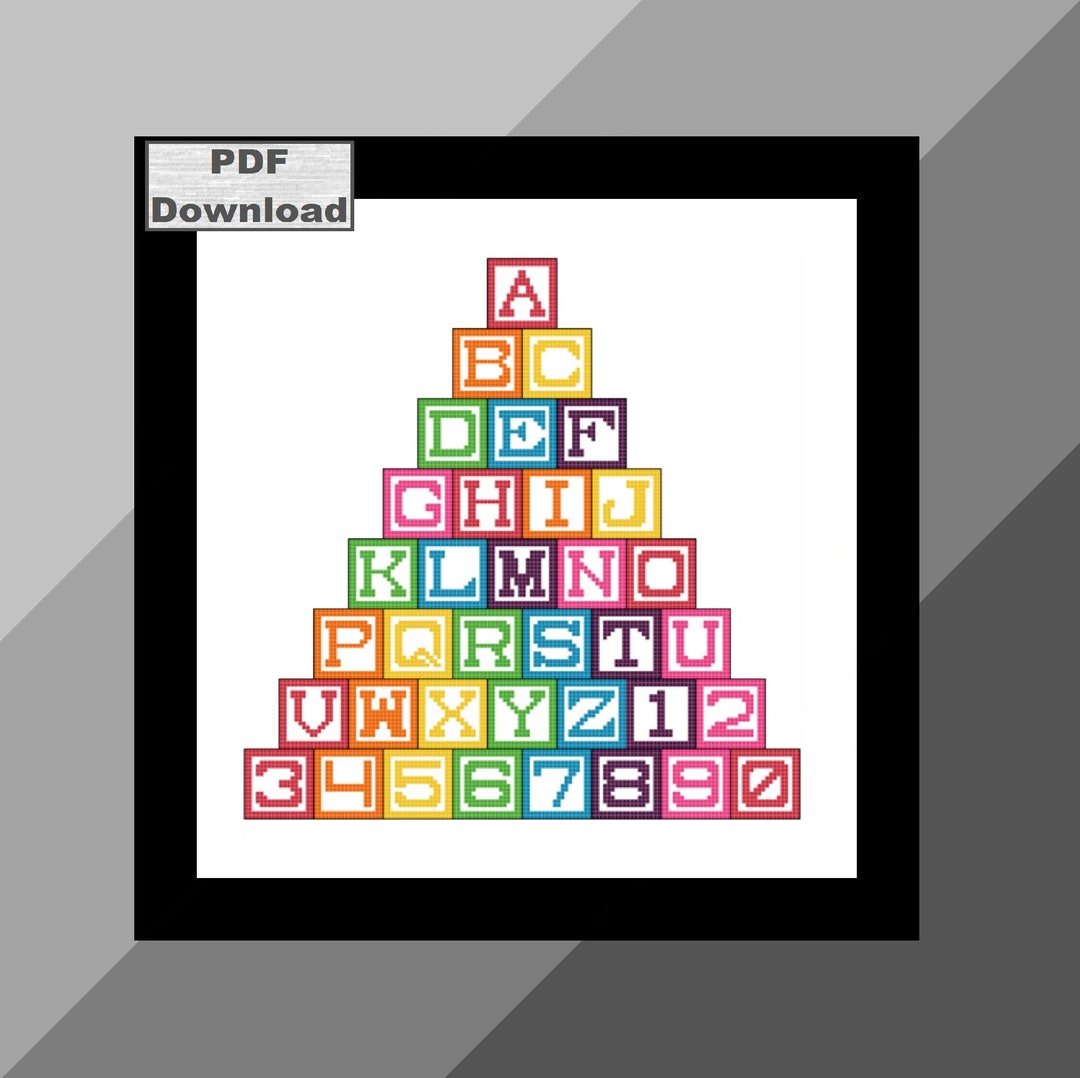 Rainbow Wooden Letter Blocks Pyramid Cross Stitch Pattern, Instant ...