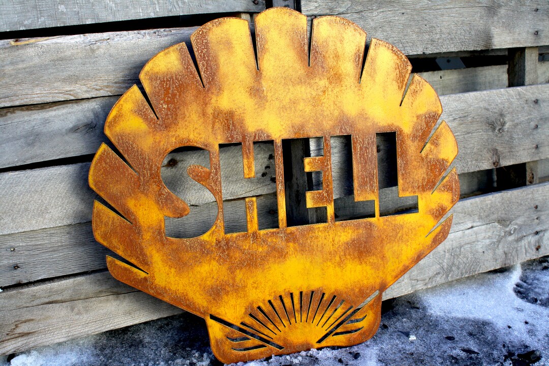 Rusty Patina Shell Gas Station Garage Sign Large Wall Petroleum Art ...