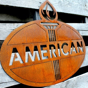 American Gasoline Painted/rusted Patina Garage Sign Large Wall ...