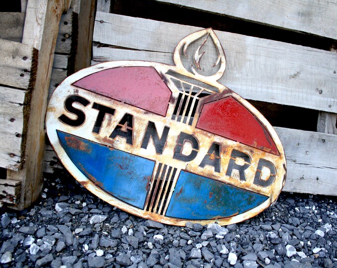 Paint & Rusty Patina Standard Oil Garage Sign Large 24" Wall Petroleum ...