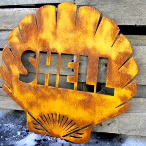 Rusty Patina Shell Gas Station Garage Sign Large Wall Petroleum Art ...