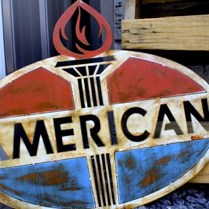 American Gasoline Painted/rusted Patina Garage Sign Large Wall ...
