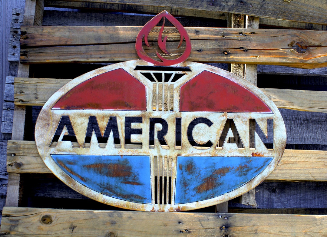 American Gasoline Painted/rusted Patina Garage Sign Large Wall ...