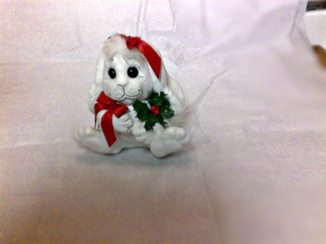 Vintage Chalkware Christmas Snow Bunny Carrying Holly Leaves - Etsy