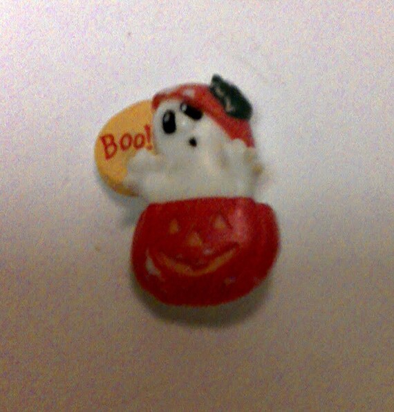 Vintage HALLOWEEN Ghost Popping Out Of Pumpkin BOO Pi… - Gem