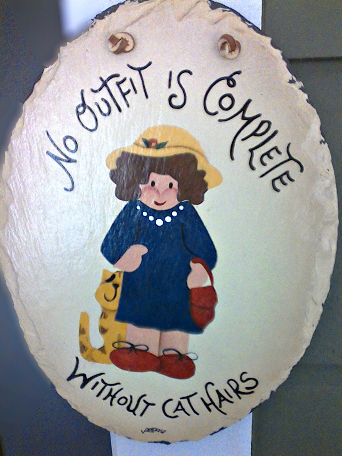 Vintage Hand Crafted Slate With Hand Painted Lady With Cat - Etsy