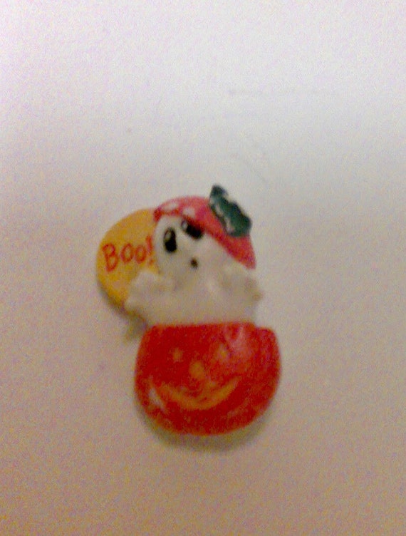Vintage HALLOWEEN Ghost Popping Out Of Pumpkin BOO Pi… - Gem