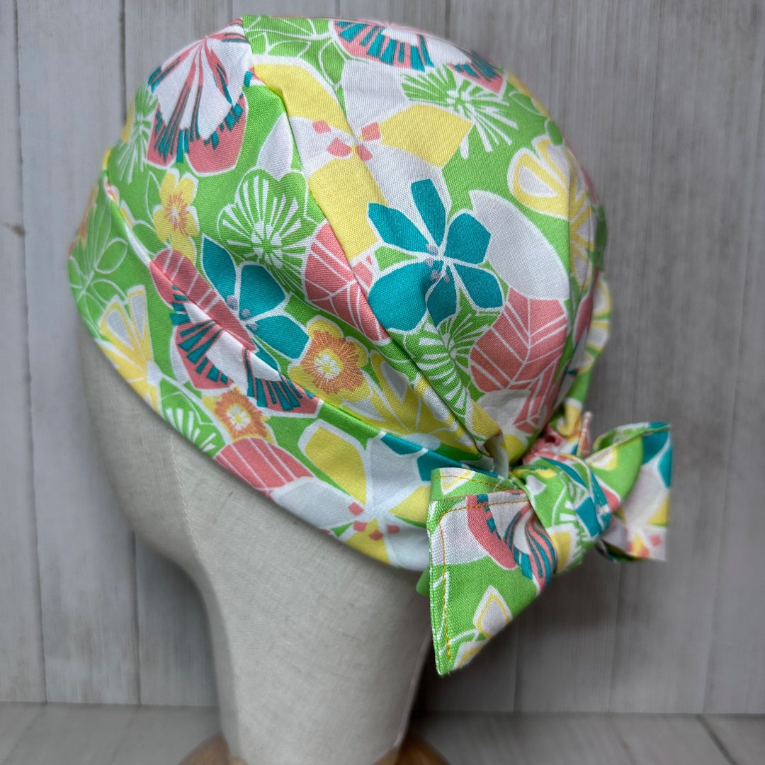 Mod Flower Power Pixie Tie-back Scrub Cap for Women, Hippie Pastel ...