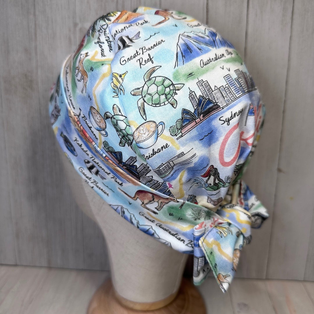 Australia Map Tie-back Scrub Cap: Women's Pixie Land Down Under OR ...