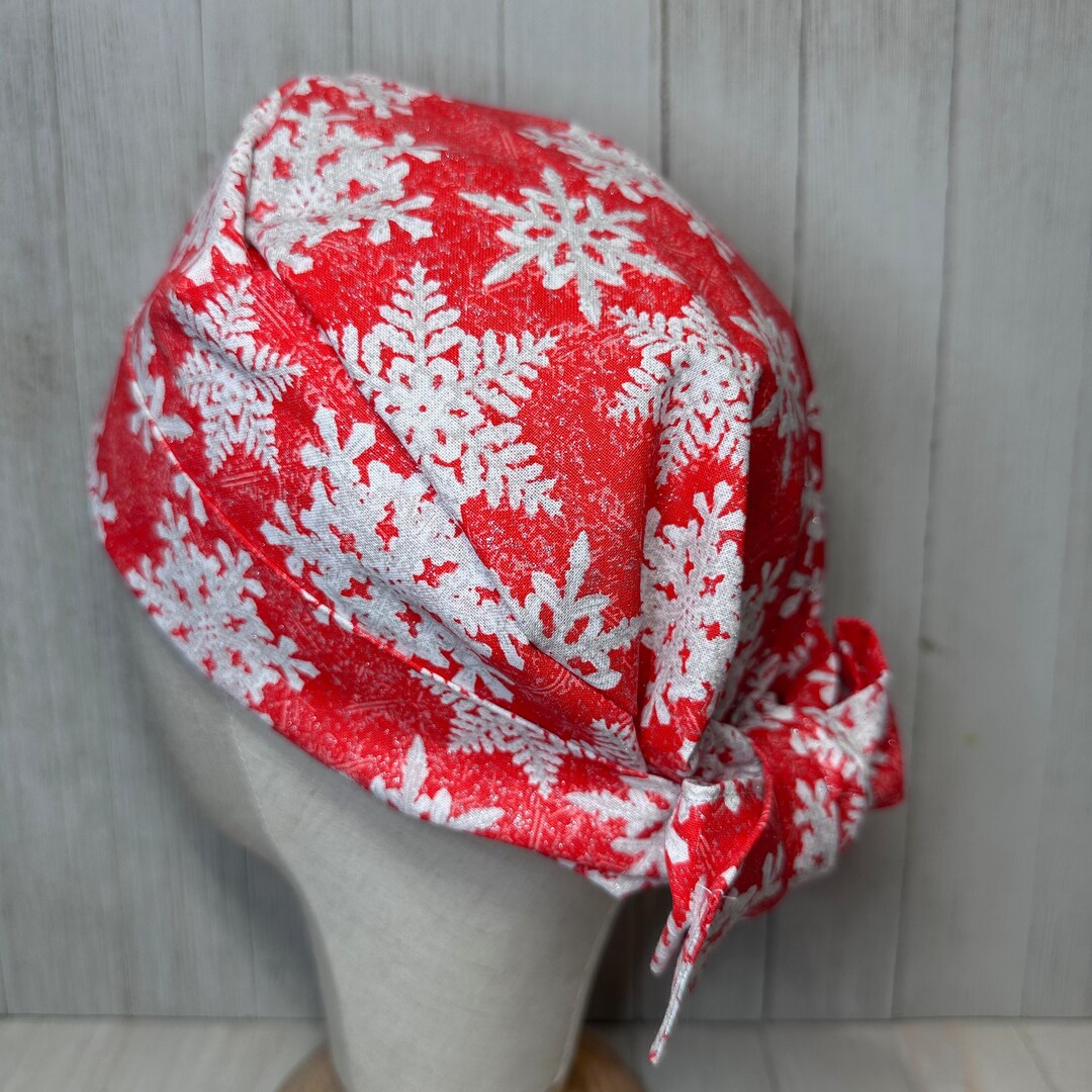 Glitter Sparkle Snowflake Pixie Scrub Cap: Women's Christmas Tie-back ...