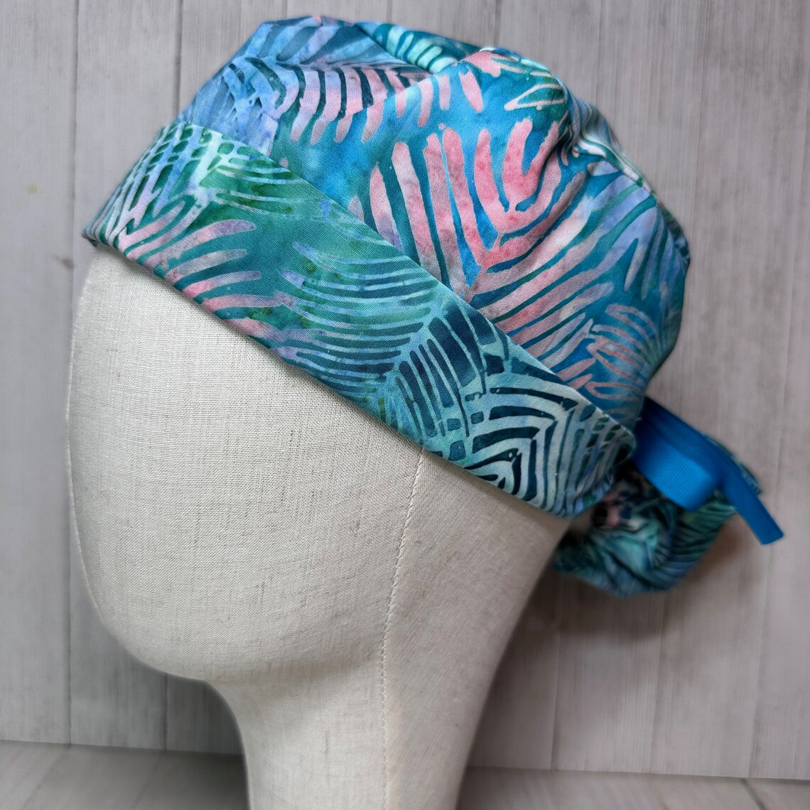 Tropical Batik Cotton Ponytail Scrub Cap: Women's Colorful Foliage OR ...